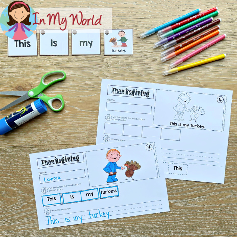 Thanksgiving Sentence Scramble with Cut and Paste Worksheets - In My World