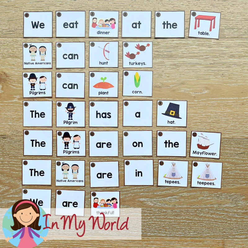Thanksgiving Sentence Scramble with Cut and Paste Worksheets - In My World