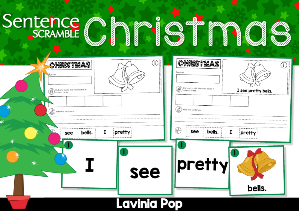 Christmas Sentence Scramble with Cut and Paste Worksheets - In My World