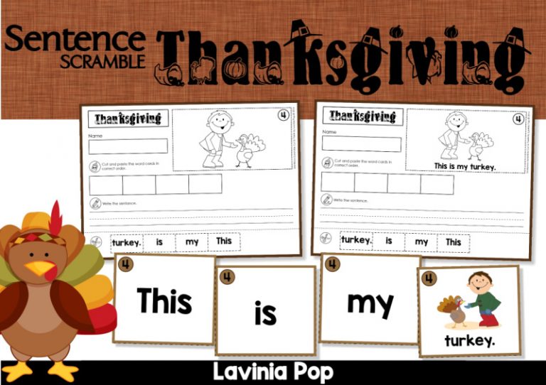 Thanksgiving Sentence Scramble with Cut and Paste Worksheets - In My World