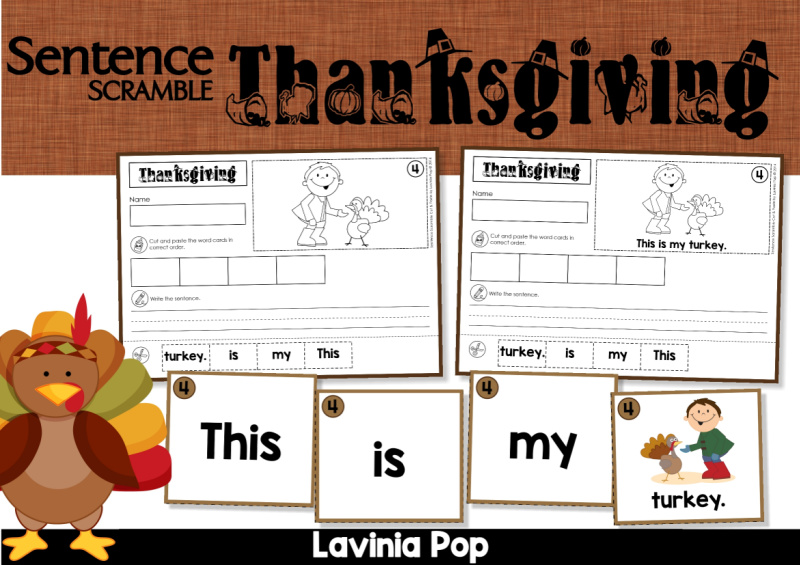 Thanksgiving Sentence Scramble with Cut and Paste Worksheets - In My World